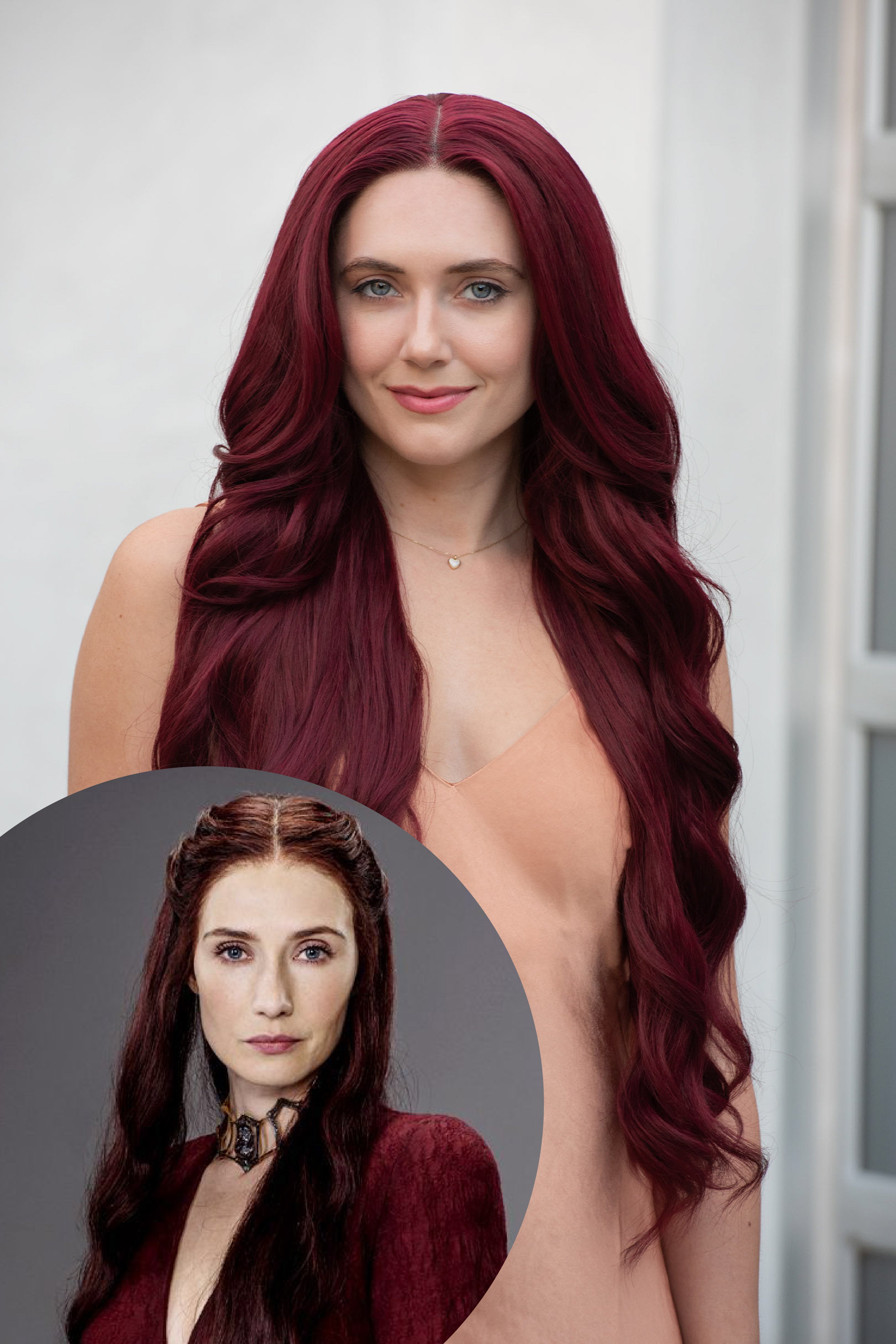 Burgundy Red Wavy Lace Front Synthetic Wig Aries Melisandre Look – Her Wig Closet