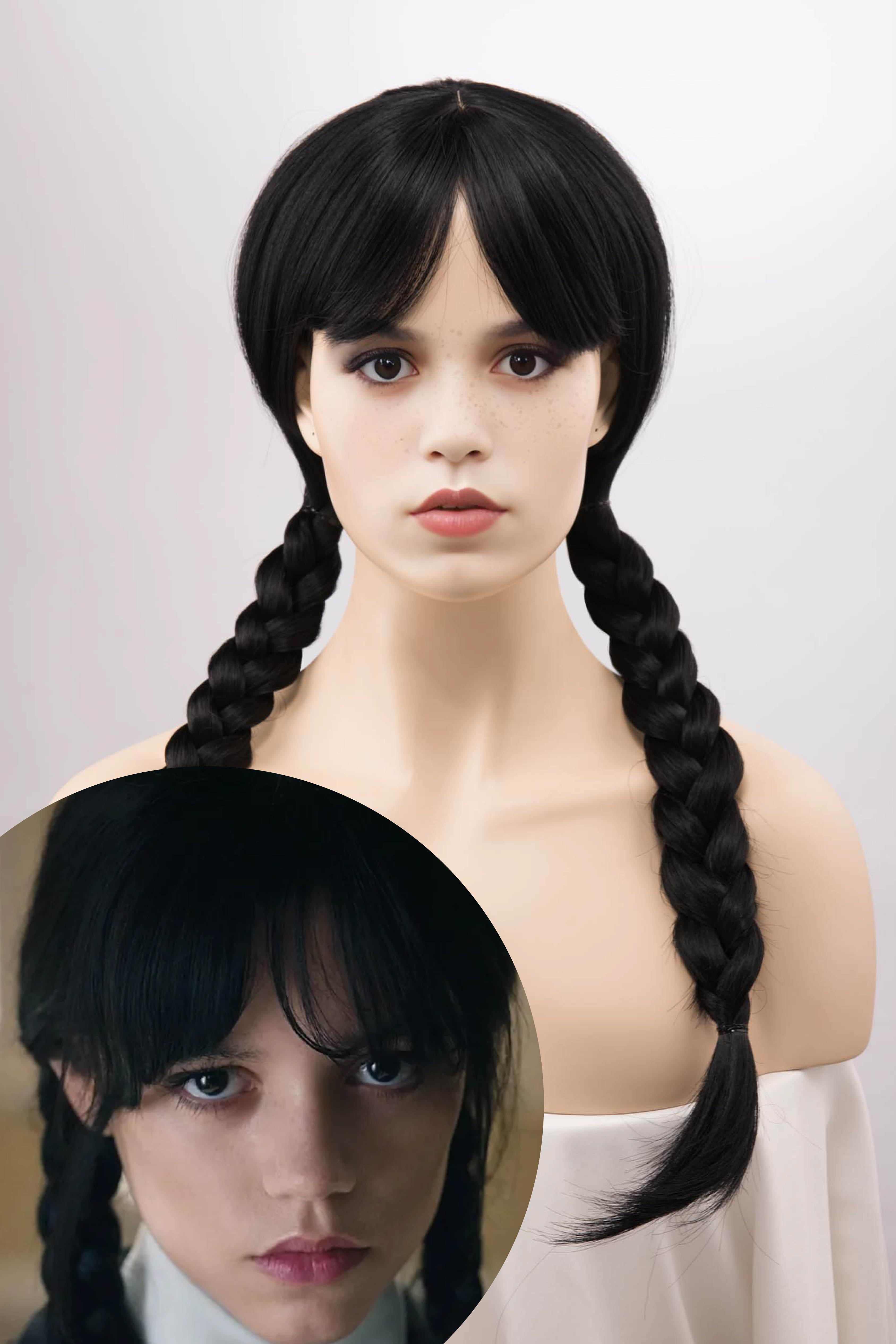 Wednesdays Cosplay Wig Black Wig With Bangs Silky Long Straight Gothic