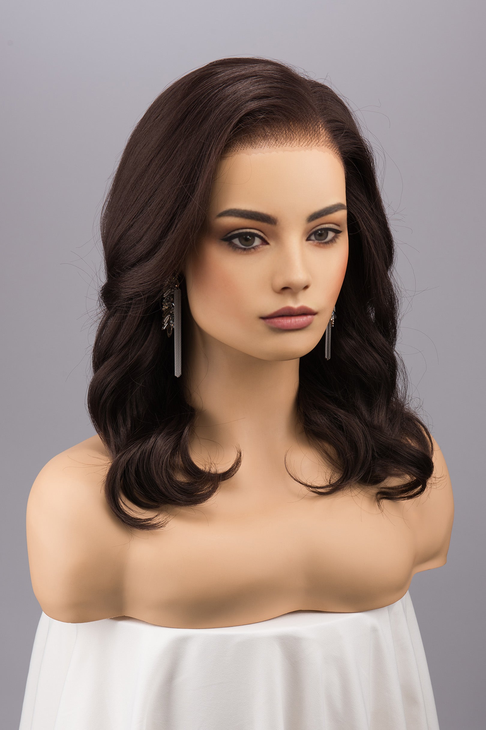 Dark Brown Brunette Wavy Lace Top Synthetic Wig Erica – Her Wig Closet