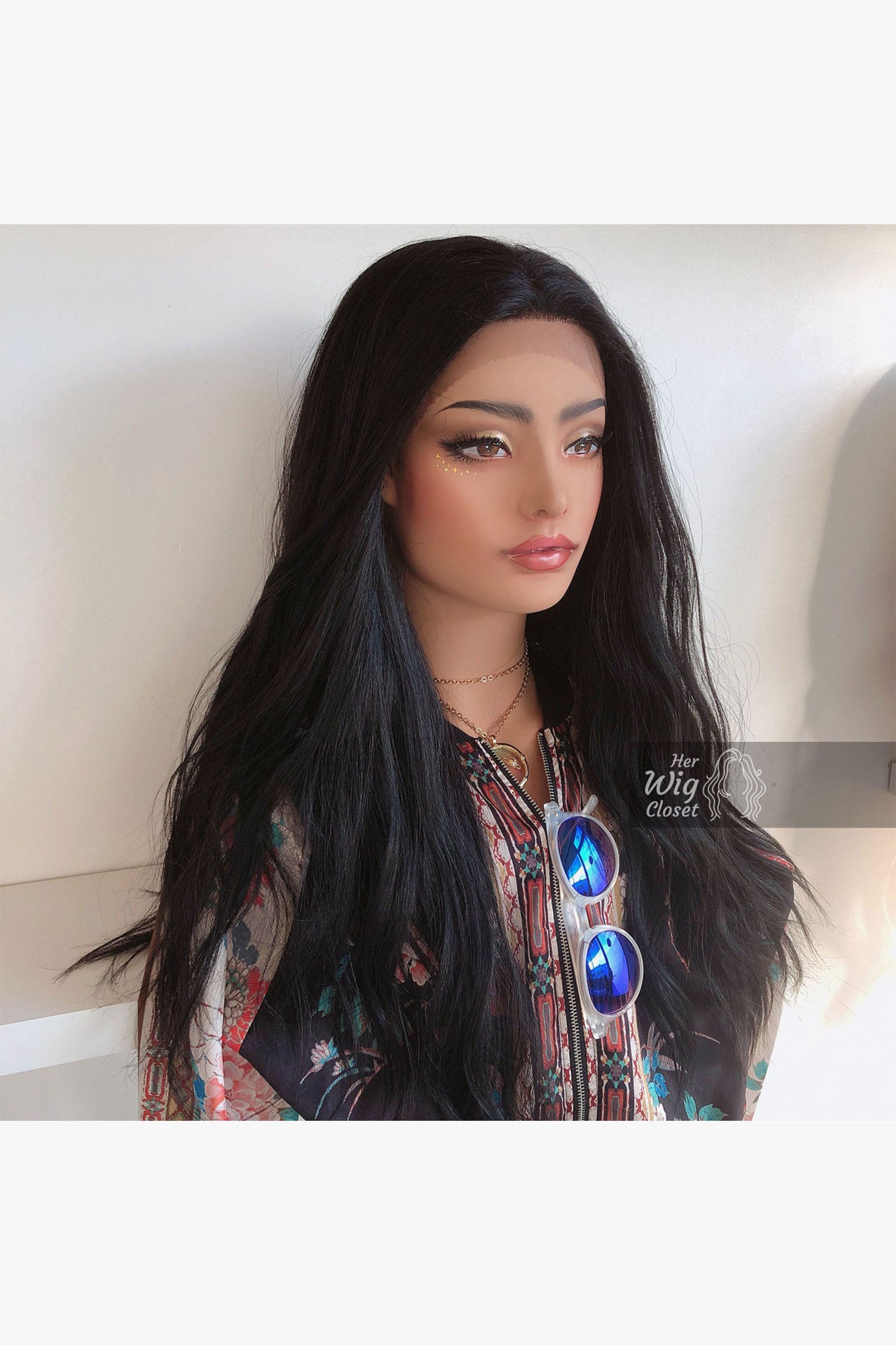 Jet Black Wavy Lace Front Synthetic Wig Bailey – Her Wig Closet