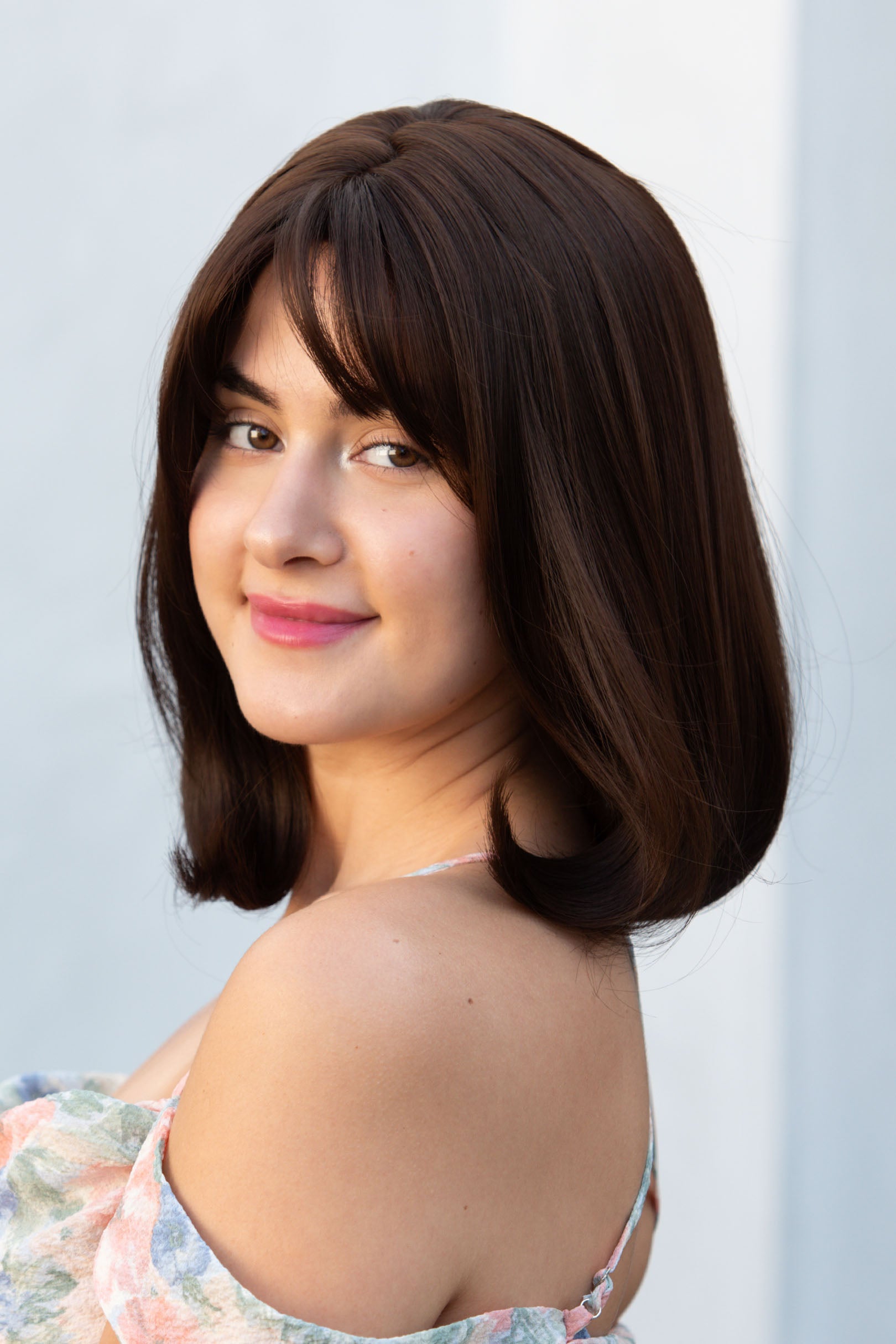 Dark Brown Straight Synthetic Bob Wig with Bangs Zara – Her Wig Closet