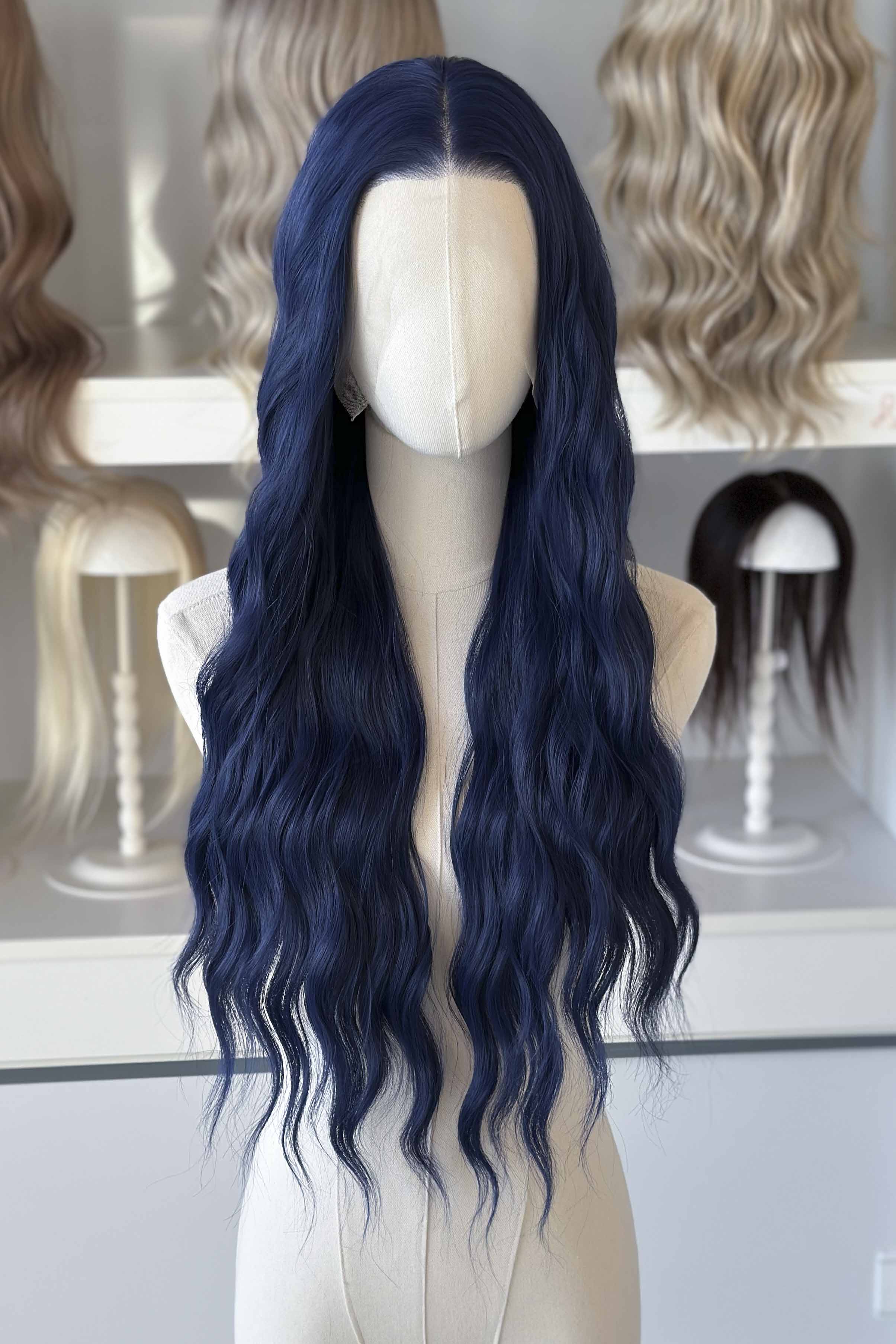 Dark Royal Blue Wavy Lace Front Wig Darcy Zodiac Academy – Her Wig Closet